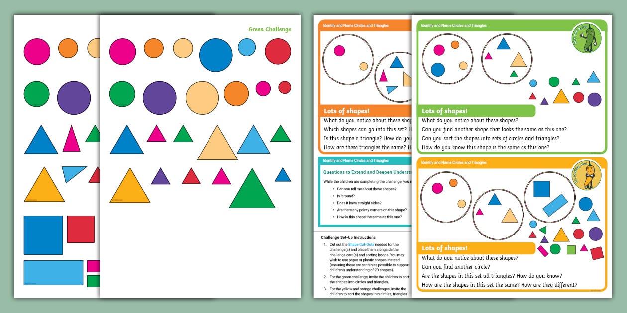 👉 Identify & Name Circles & Triangles Challenge Sorting Shapes