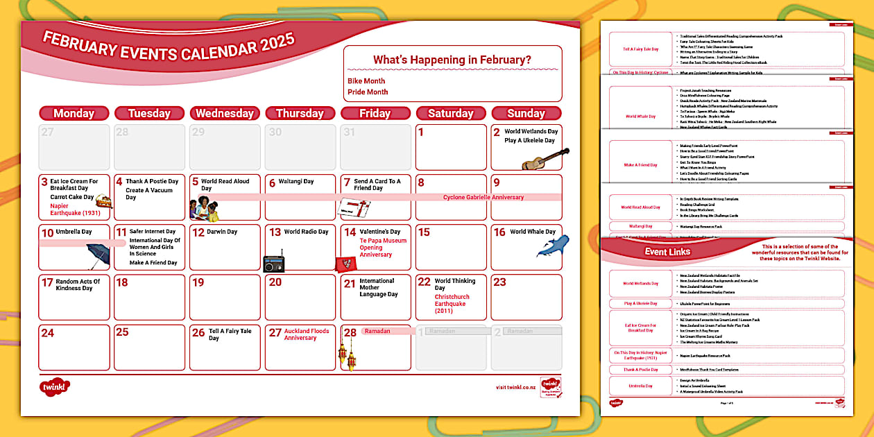 February Events Calendar 2025 (teacher made) - Twinkl