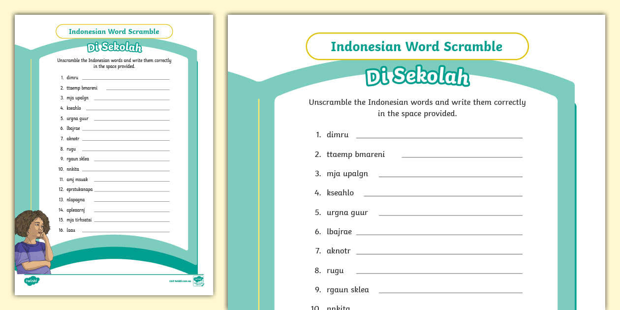 At School Word Scramble Indonesian (teacher made) - Twinkl