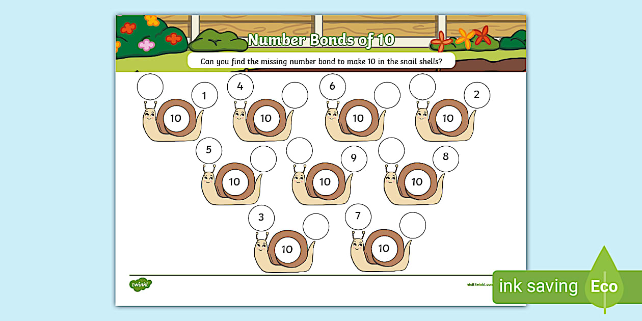 👉 Number Bonds of 10 Snail Worksheet - KS1 - Maths - Minibeast