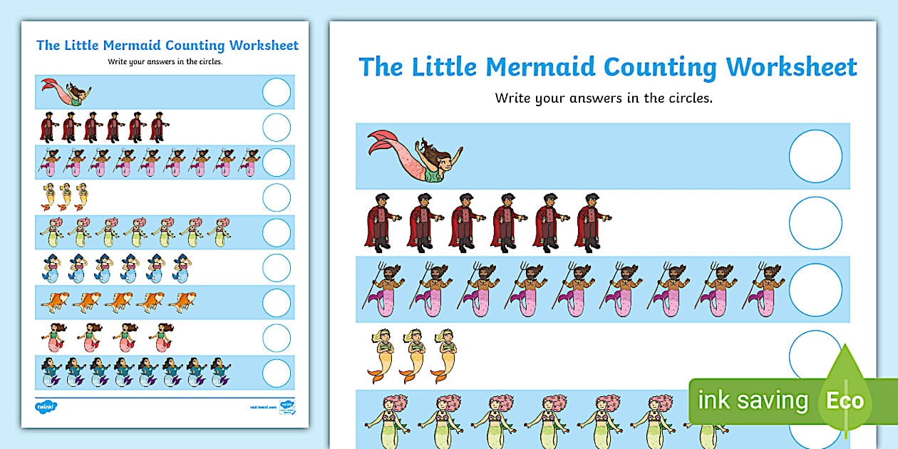 The Little Mermaid Counting Sheet (teacher made) - Twinkl