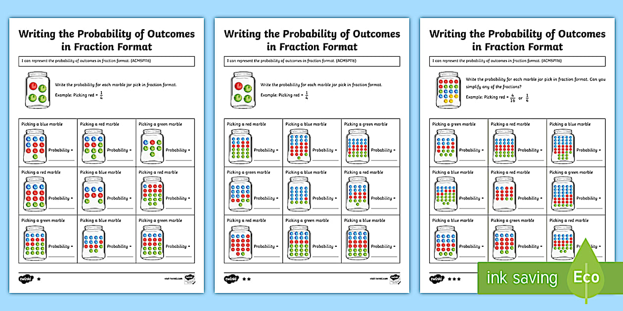 Writing the Probability of Outcomes in Fraction Format Differentiated
