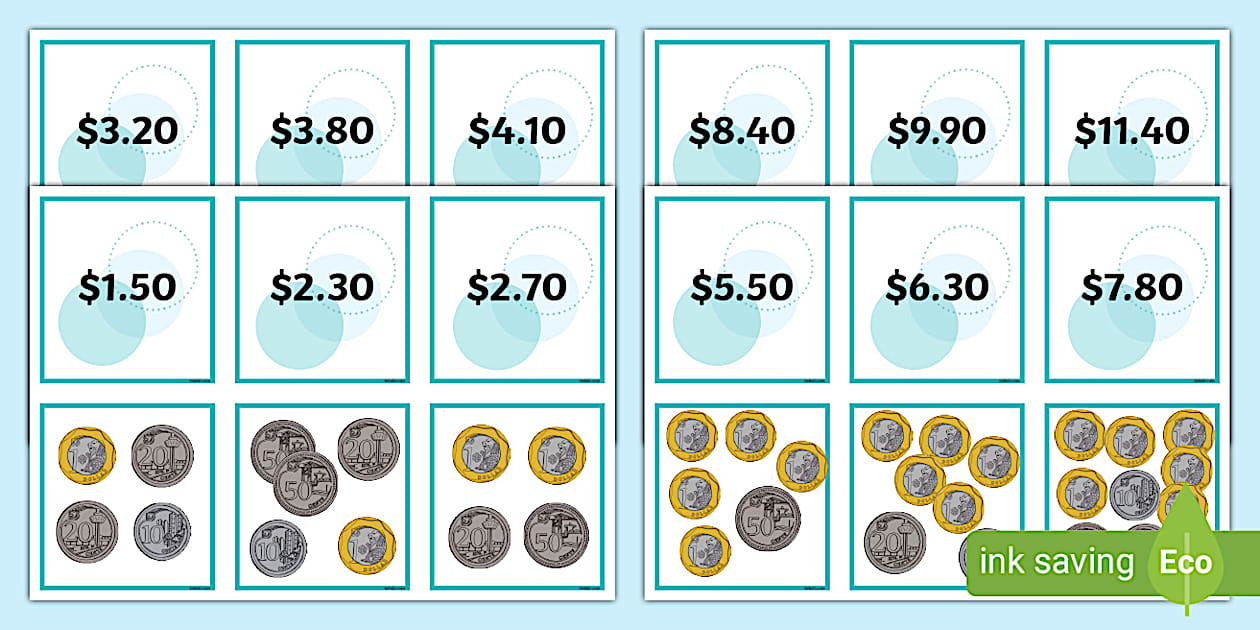 Singapore Money - Match decimal numbers to dollars and cents
