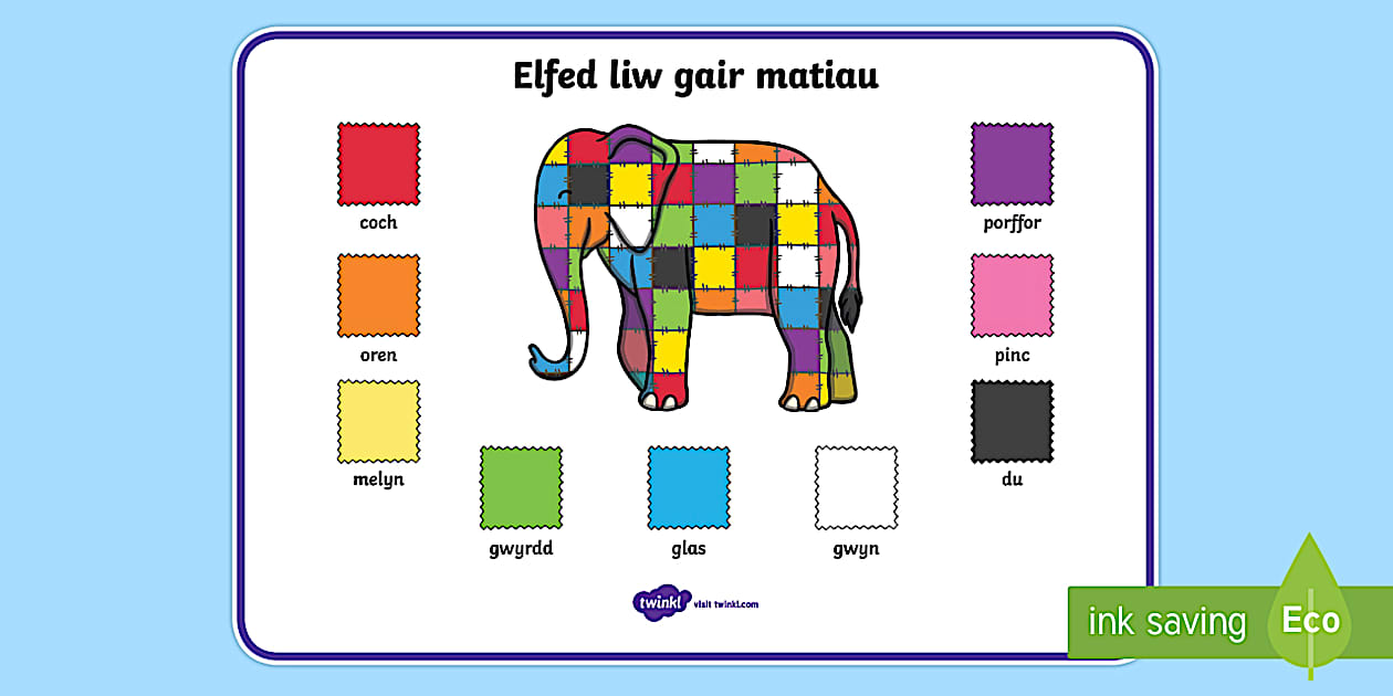 Elmer Colour Word Mat Cymraeg (Teacher-Made) - Twinkl