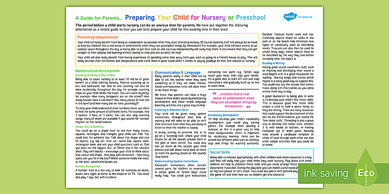 Preparing Your Child For Nursery Guide Parents Leaflet