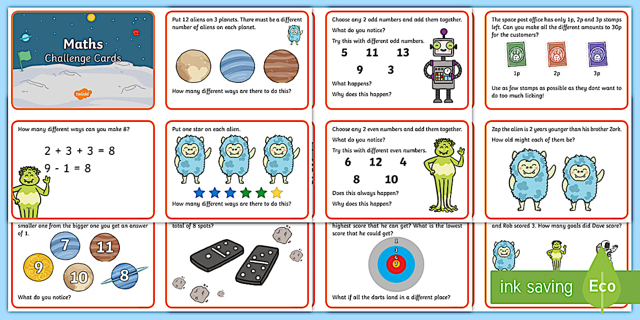 Editable Space Themed KS1 Maths Challenge Cards - Twinkl