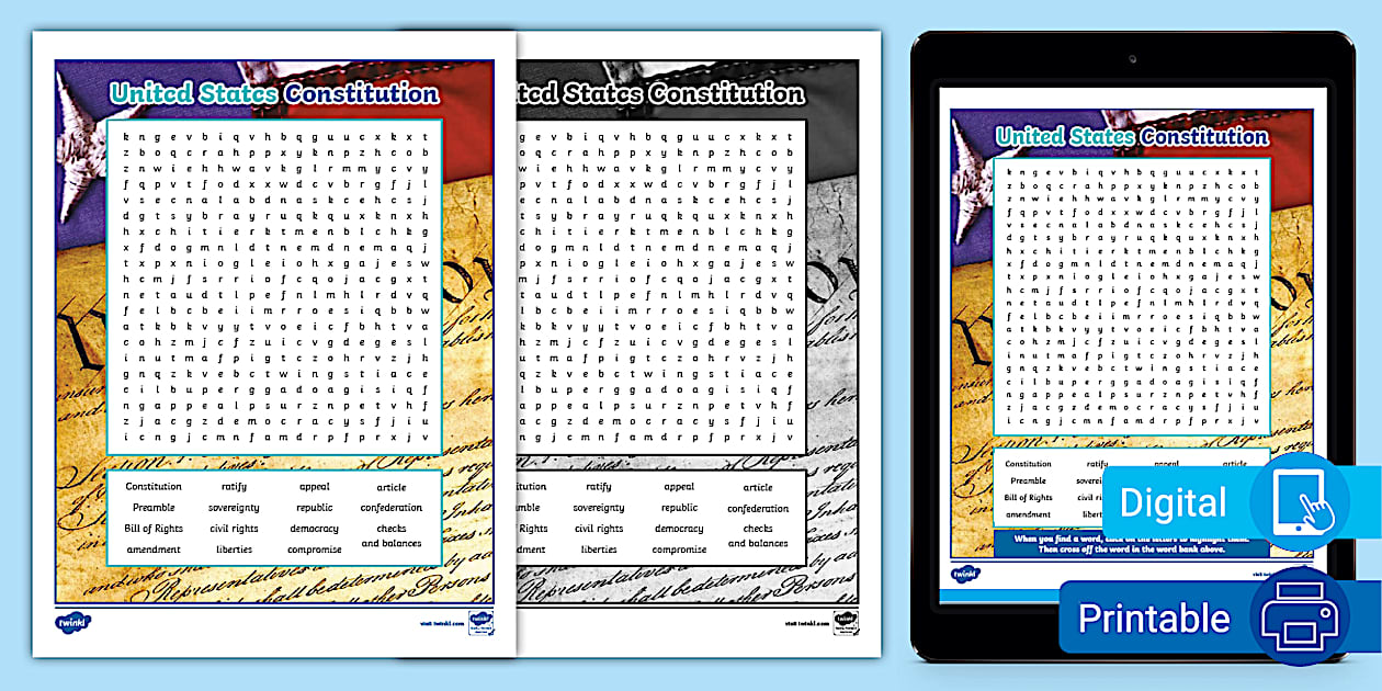 Sixth Grade United States Constitution Word Search - Twinkl