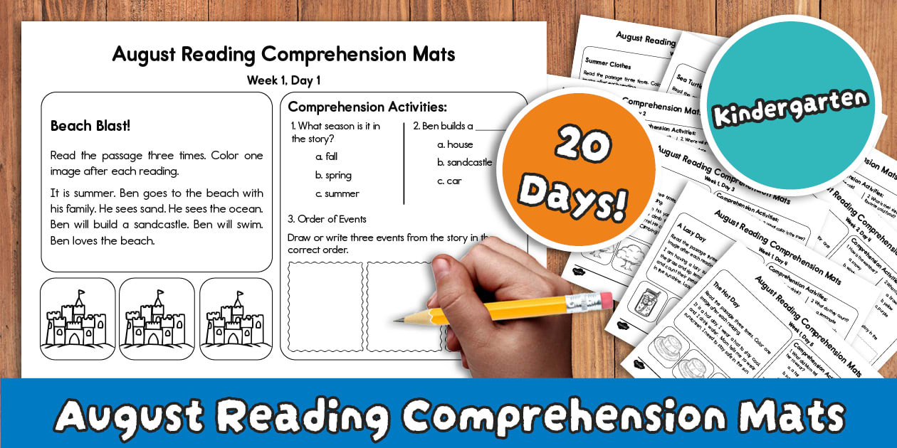 August Kindergarten Reading Comprehension Mats - Twinkl