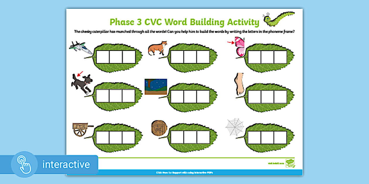 Interactive PDF: Phase 3 CVC Word Building Activity - Twinkl