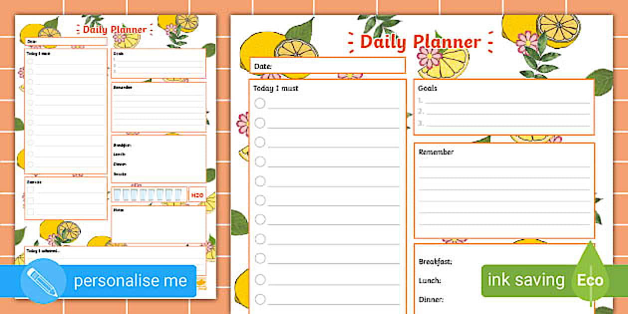 Lemon-Themed Daily Planner (Teacher-Made) - Twinkl