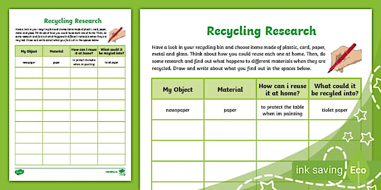 Recycling Research Activity Sheet - Twinkl