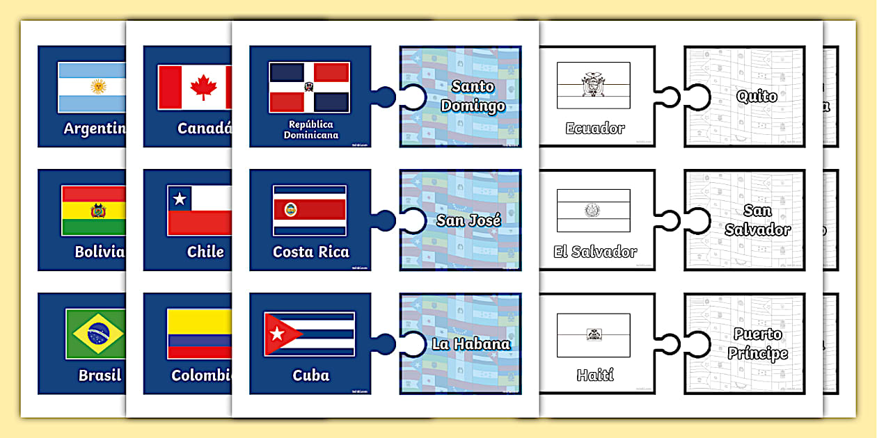 Tarjetas de desafío: Capitales de países del Día de las Américas