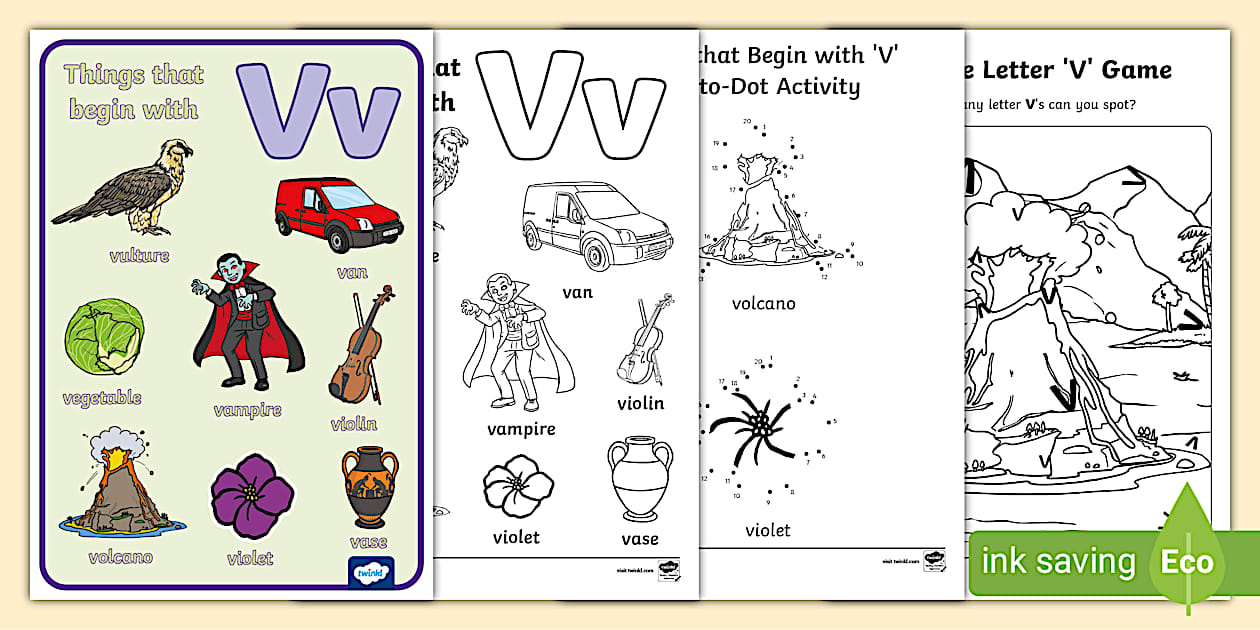 Things that Begin with V Worksheets Pack - Twinkl Resources