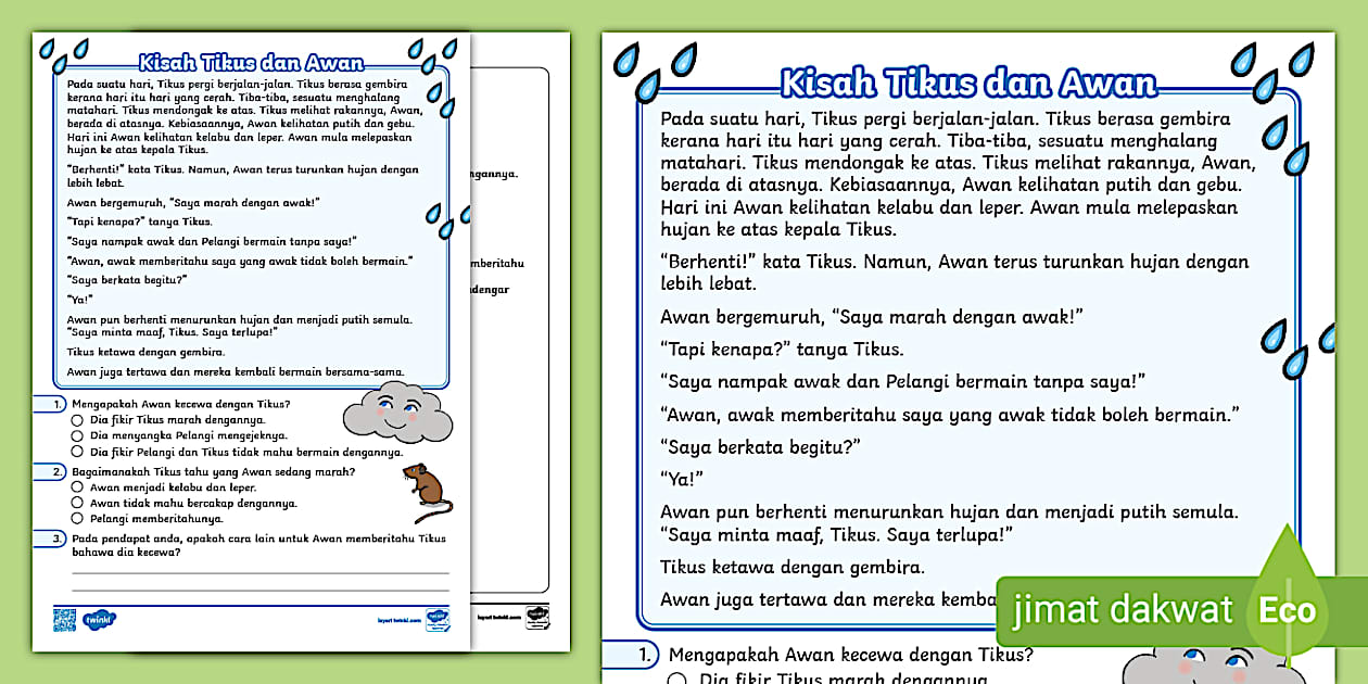 Aktiviti Pemahaman Kisah Tikus dengan Awan (teacher made)