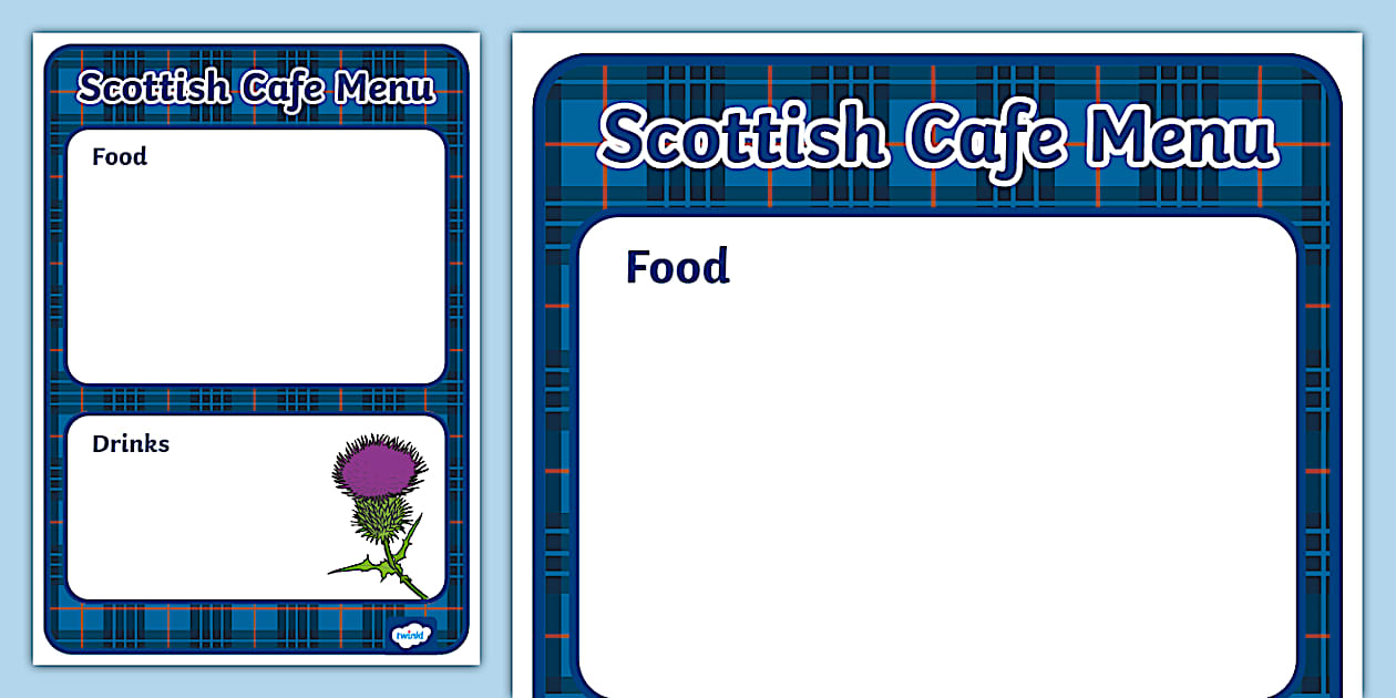 Scottish Cafe Role-Play Blank Menu Template (teacher made)