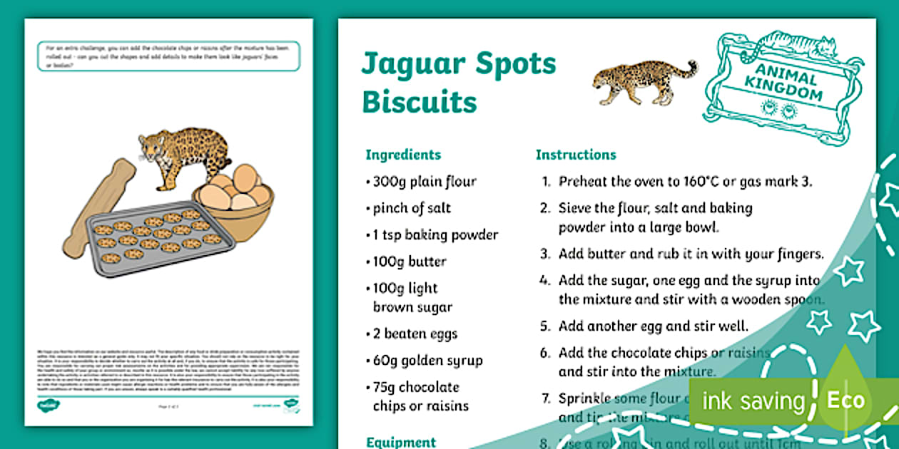 Jaguar Spots Biscuit Recipe (teacher made) - Twinkl