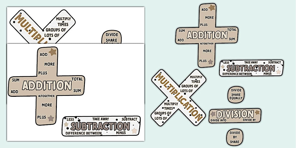 👉 Ks1 Neutral Tones Maths Symbols Display | Minimal Theme