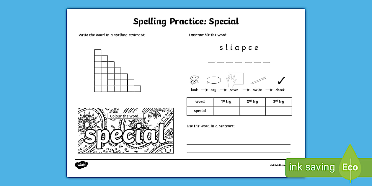 Special Spelling Practice Worksheet (Teacher-Made) - Twinkl
