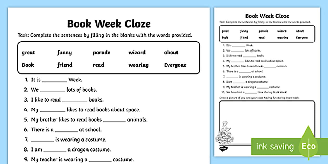 Book Week Cloze Worksheet (teacher made) - Twinkl