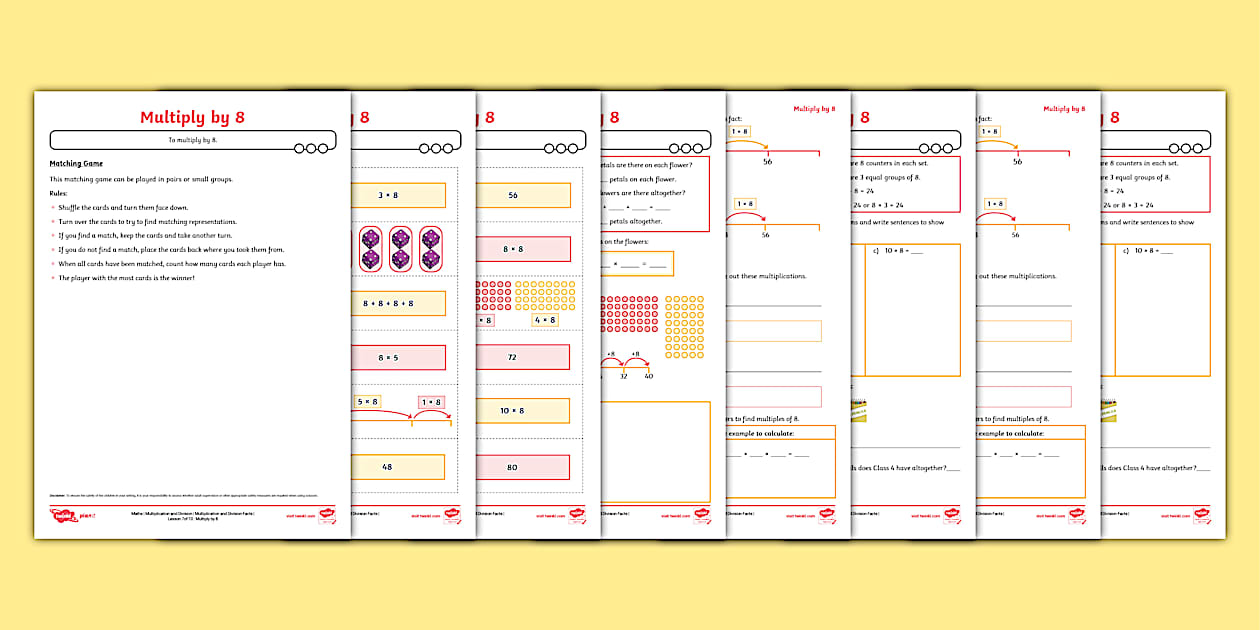 👉 Multiply by 8 Differentiated Maths Worksheets - Twinkl