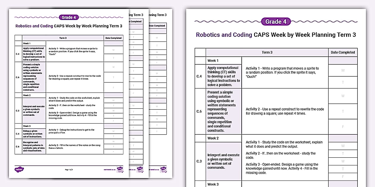 Robotics and Coding Planning for Grade 4 Term 3 - Twinkl