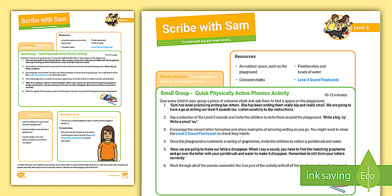 Level 5 Physically Active Phonics Quick Game: Scribe with Sam