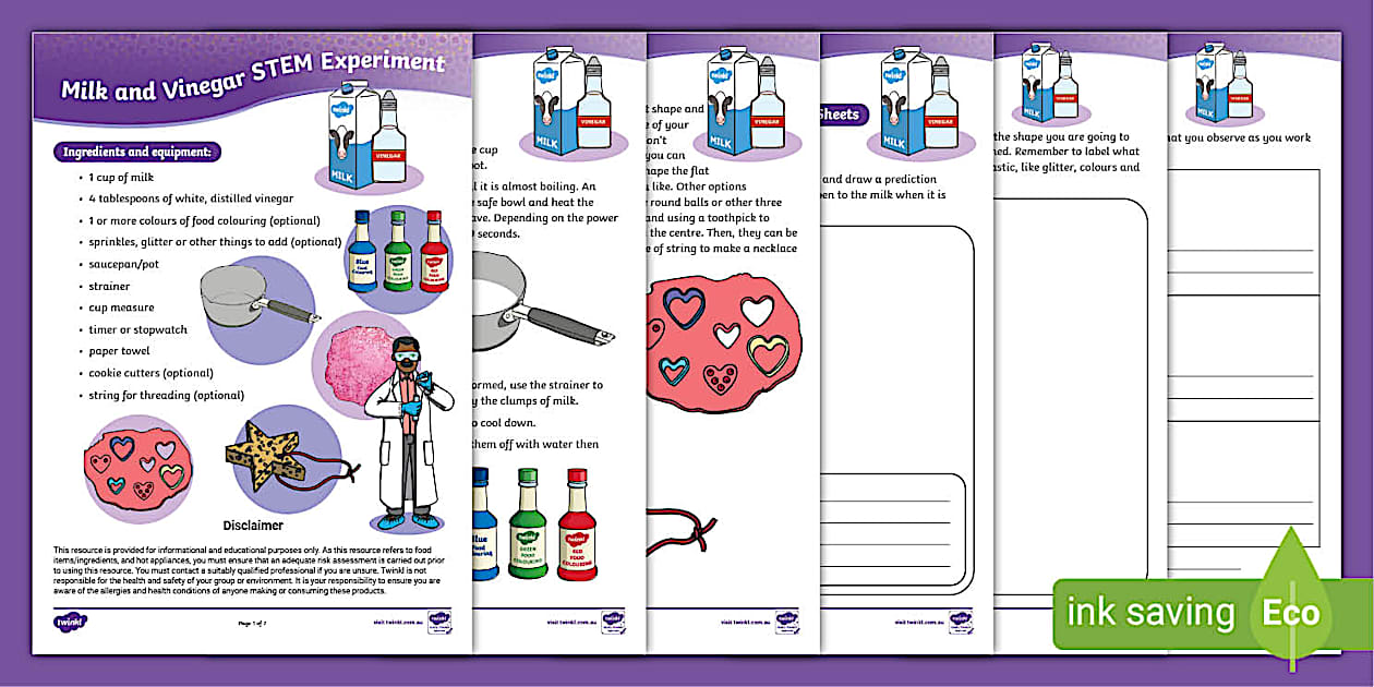 Milk and Vinegar Experiment Worksheet STEM | F-2 | Twinkl