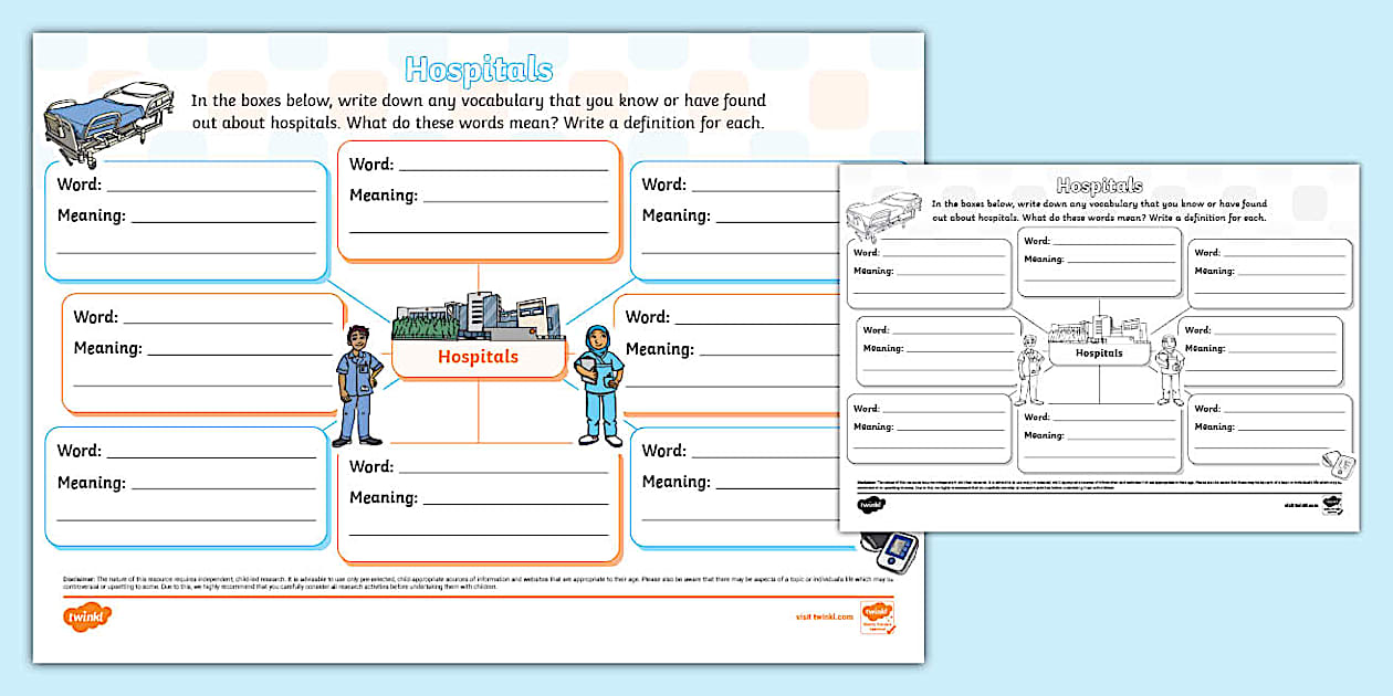 Hospitals Vocabulary Mind Map (teacher made) - Twinkl