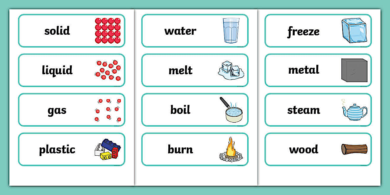 Cursive Solids Liquids and Gases Word Cards (teacher made)