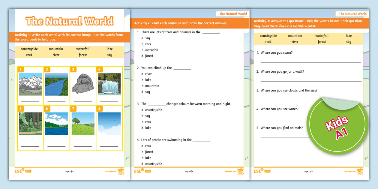 ESL The Natural World Activity Sheet for Kids {A1} - Twinkl