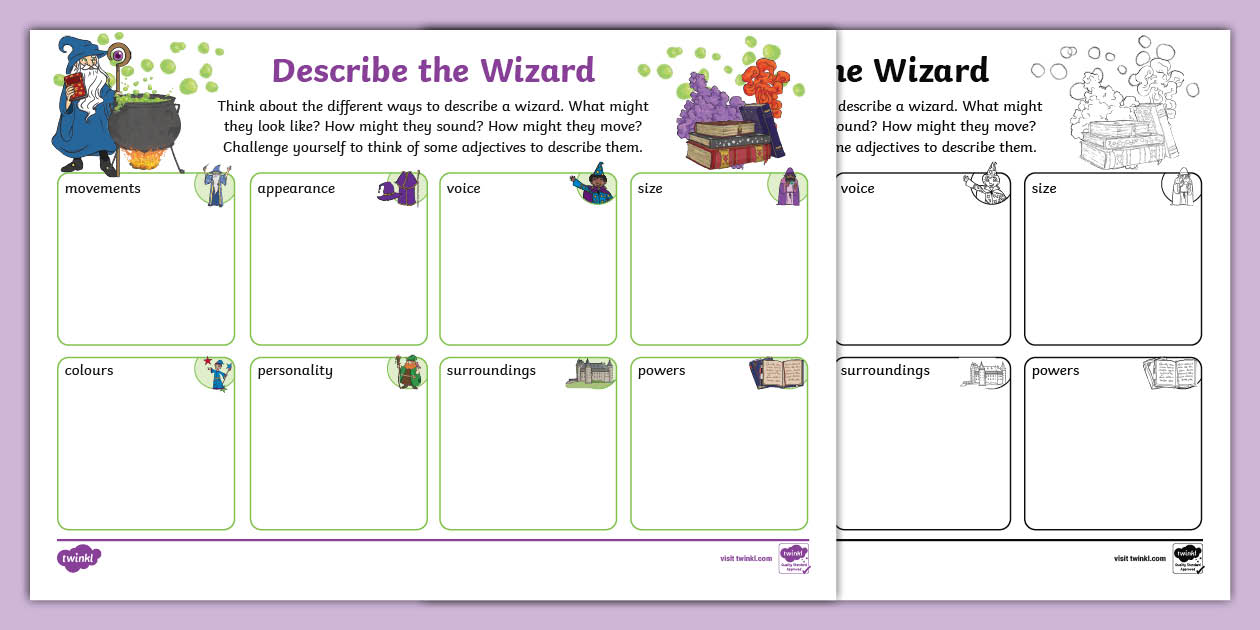 Wizard Adjectives Worksheet - Twinkl English (teacher made)