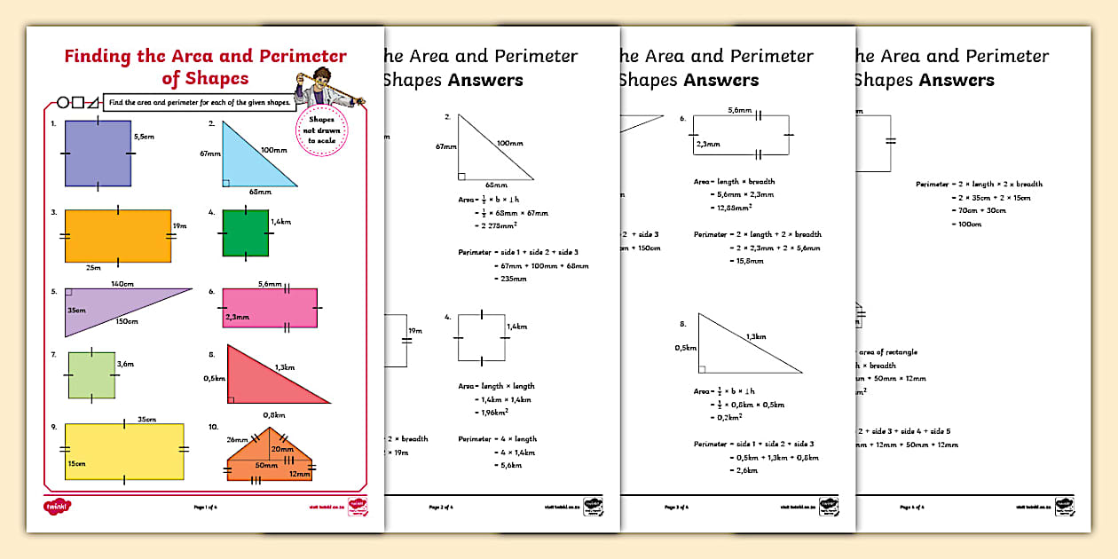 Finding the Area and Perimeter of Shapes Activity Sheet