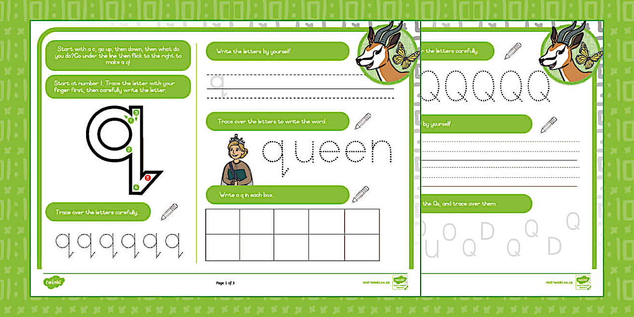 Grade 1 Letter Formation Mats - Qq (teacher made) - Twinkl