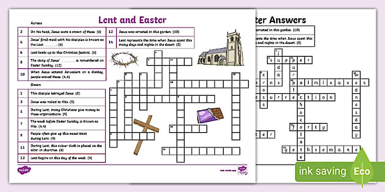 Crossword Easter and Lent | Christian Easter Crossword