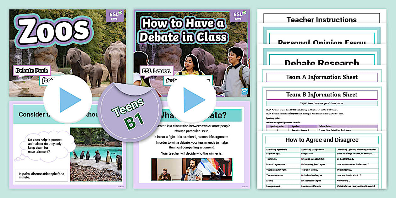 ESL Debate Pack: Zoos for Teens (teacher made) - Twinkl