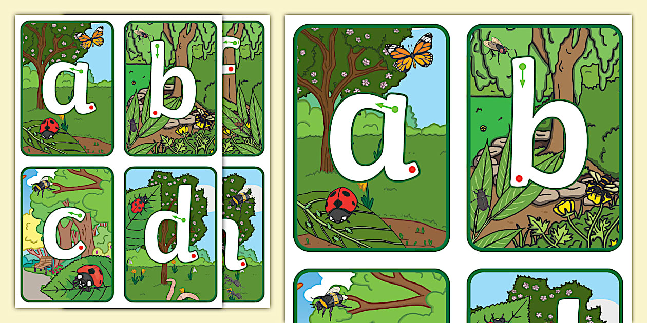 Minibeasts-Themed A to Z Lower-Case Letter Formation Tracing Cards