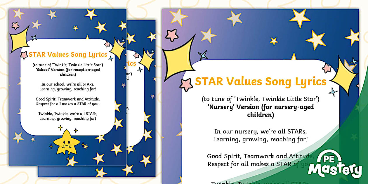 PE Mastery: STAR Values Song (l'enseignant a fait) - Twinkl