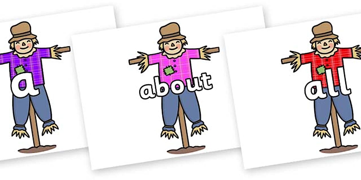 Cursive 100 High Frequency Words on Scarecrows - Twinkl