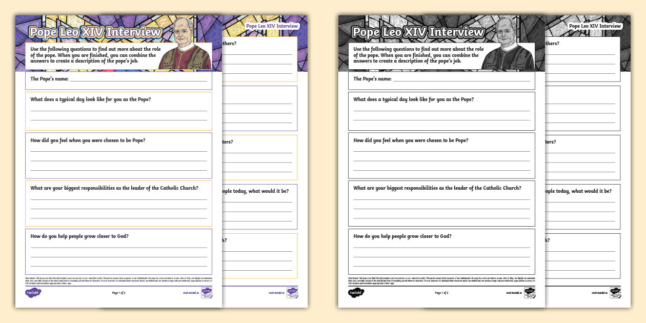 3rd-6th Class Pope Leo XIV Interview Worksheet - Twinkl