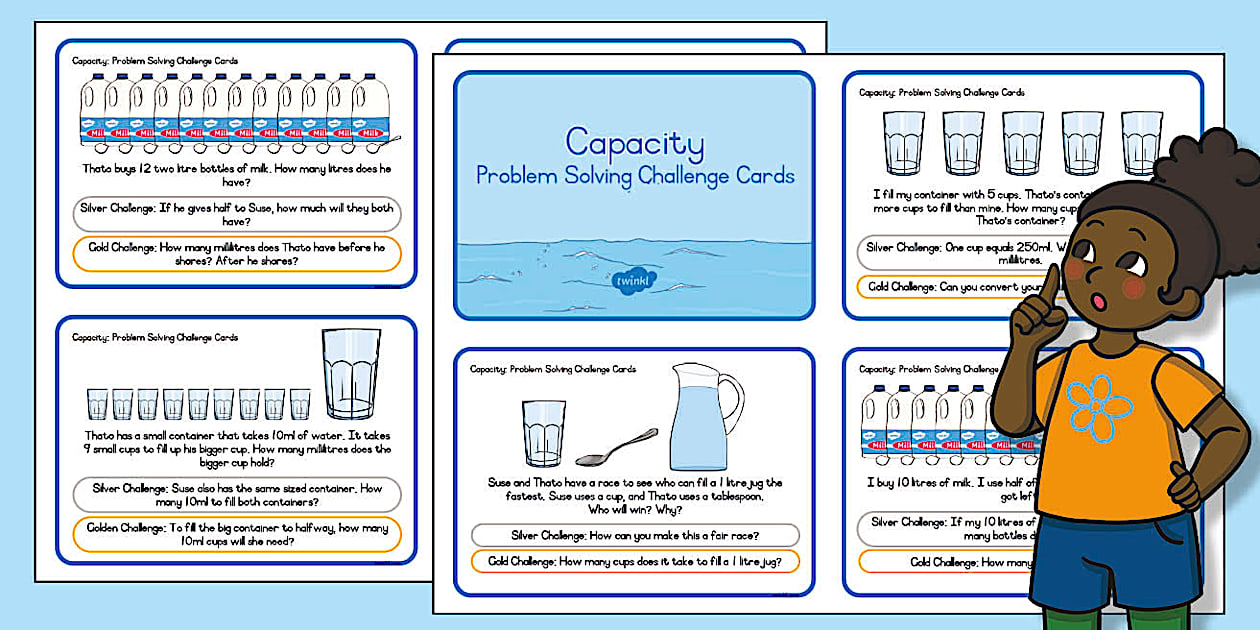 Capacity: Problem Solving Challenge Cards - Twinkl