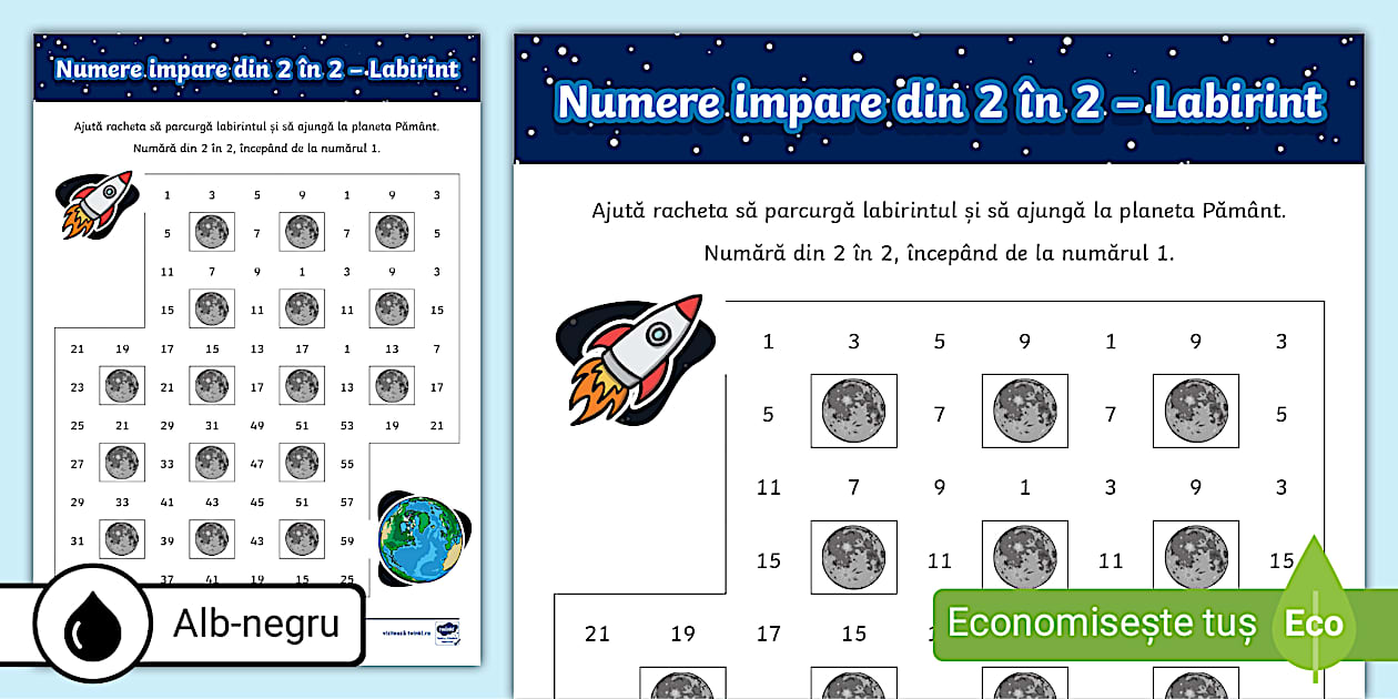Clasa I: Numere impare de la 1 la 100 - Labirint | Twinkl RO