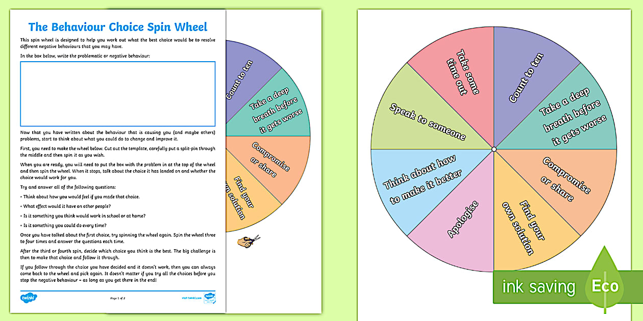 Behaviour Choice Spin Wheel Activity - Twinkl