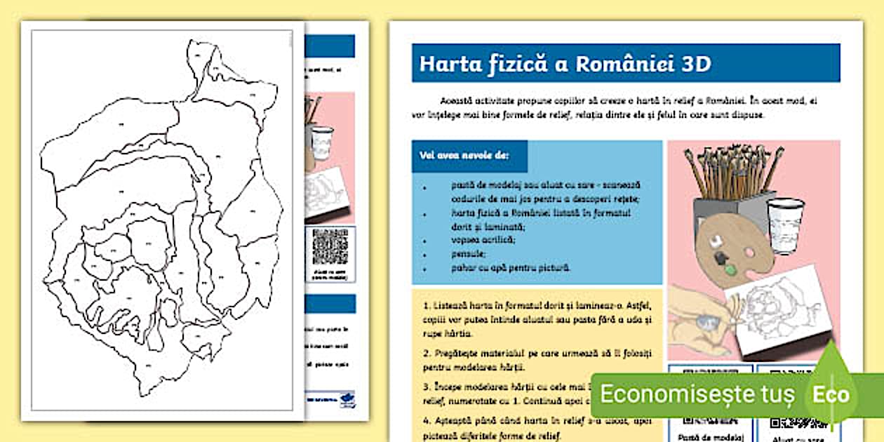 Harta fizică a României 3D – Șablon pentru modelaj