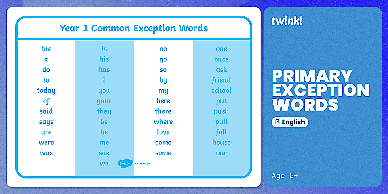 Year 1 Common Exception Words Word Mat - Primary Education