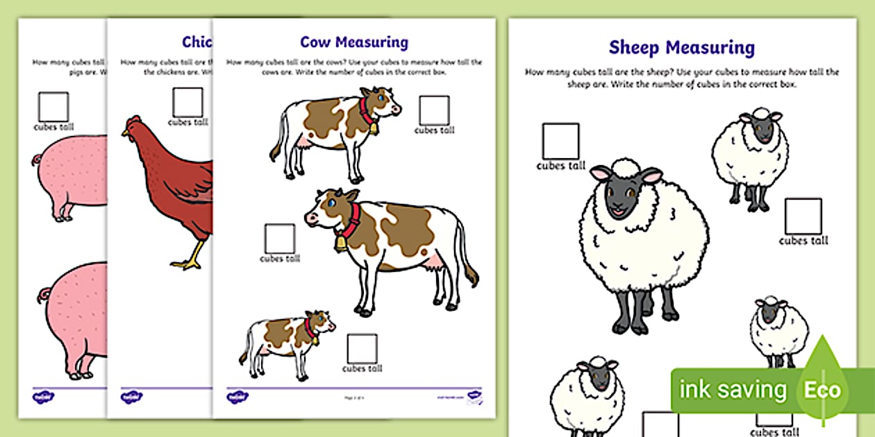 Farm Animal Measuring with Cubes Worksheets (teacher made)