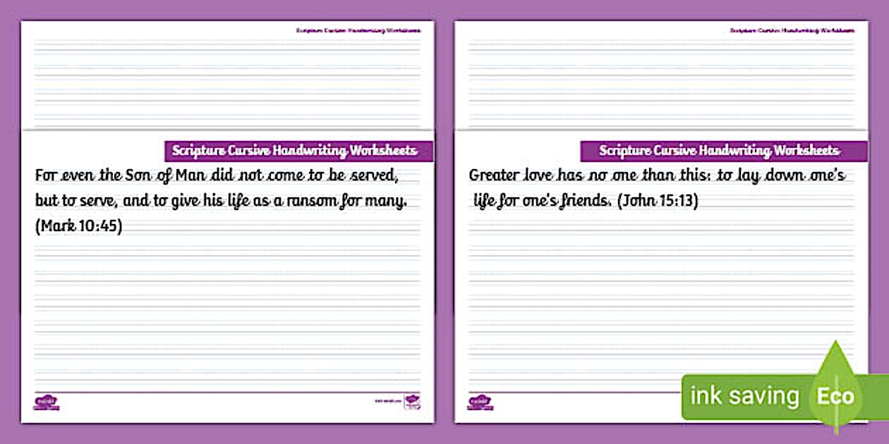 Catholic Lenten Scripture Cursive Handwriting Worksheet