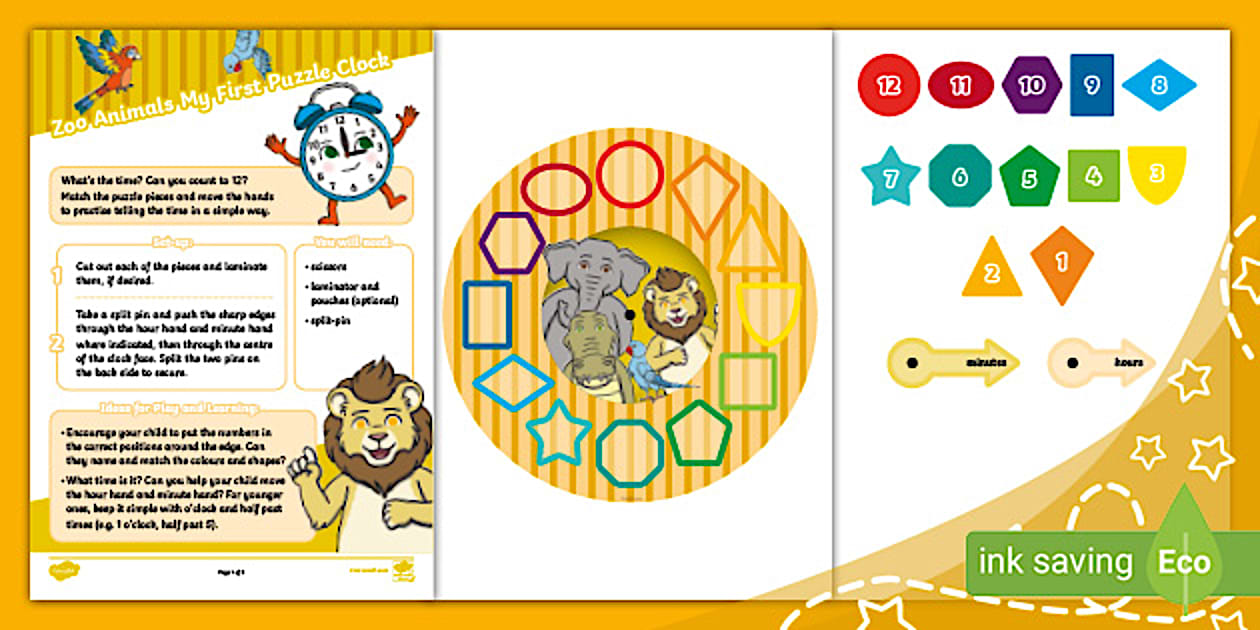 👉 Zoo Animals My First Puzzle Clock (teacher made)
