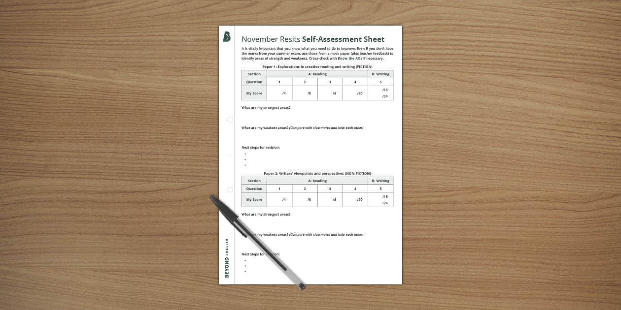GCSE English Language Self-Assessment Sheet - Twinkl