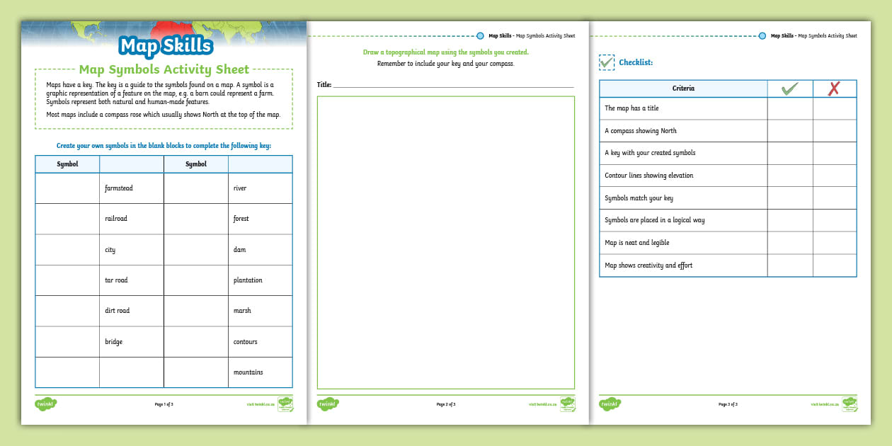 Gr 9: Map Skills - Map Symbols Activity Sheet - Twinkl