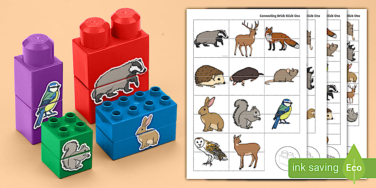 Woodland Animals Matching Connecting Bricks Game - Twinkl